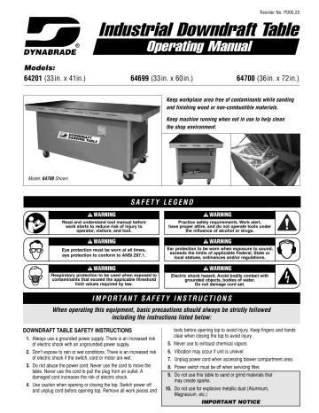Dynabrade 33 in. x 41 in. Downdraft Sanding Table 64201 Instructions ...