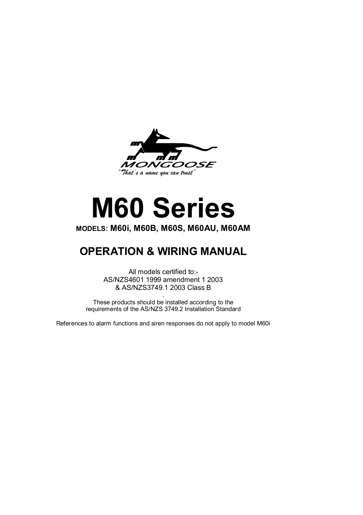 Mongoose M60AU Operation Manuals | Manualzz