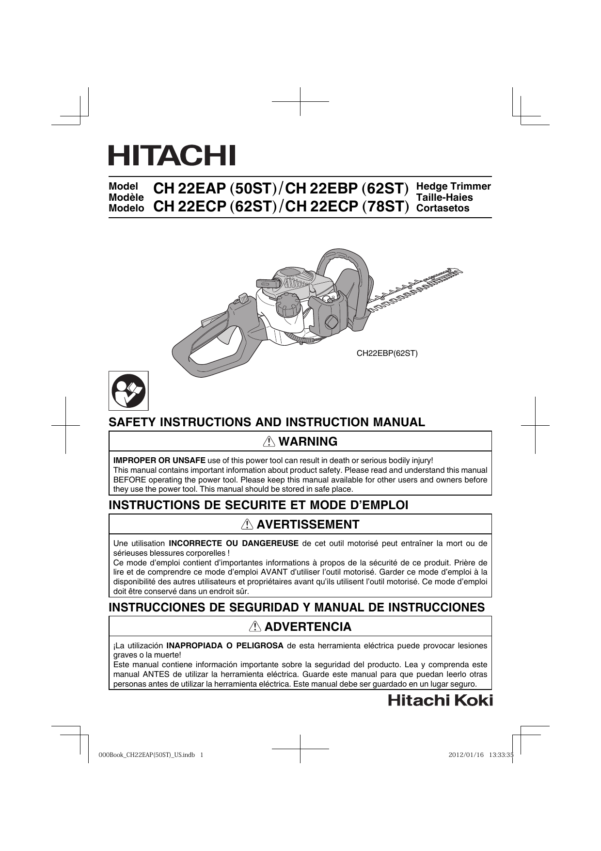 Hitachi CH 22EBP(62ST) Safety Instructions And Instruction Manual ...