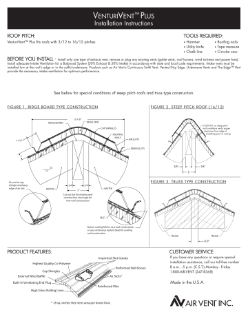 Air Vent 84719 14-in x 48-in Black Plastic Stick Roof Ridge Vent Installation instructions ...