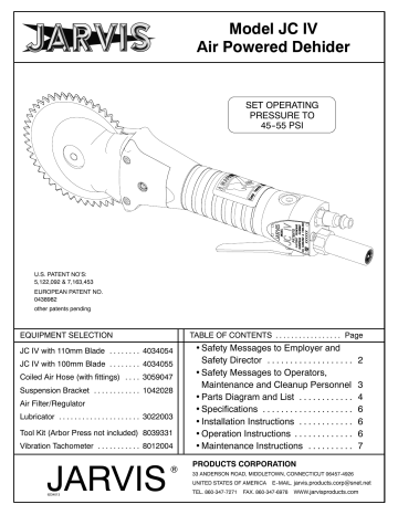 JARVIS JC IV Air Powered Dehider User Manual | Manualzz