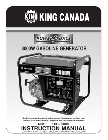 King Canada 1500W Gasoline Generator KCG-1500G Instruction manual ...