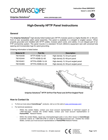 CommScope Uniprise Solutions HFTP-HD6B-1U-24 Instruction Sheet | Manualzz