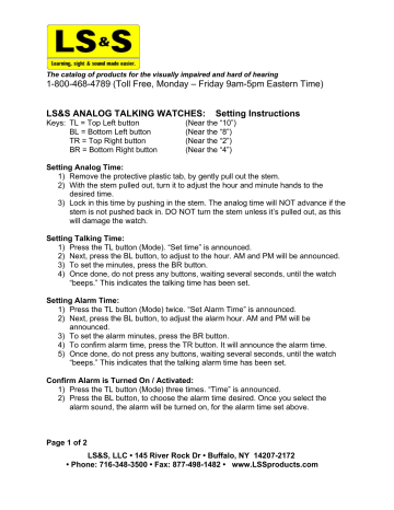LS&S Analog Talking Watches User Manual | Manualzz