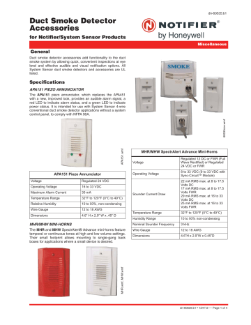Notifier Duct Smoke Detector Accessories Data Sheet | Manualzz