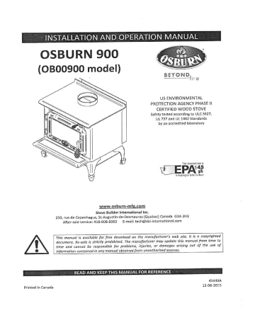 Wood stove 900 OB00900 Installation and operation manual | Manualzz