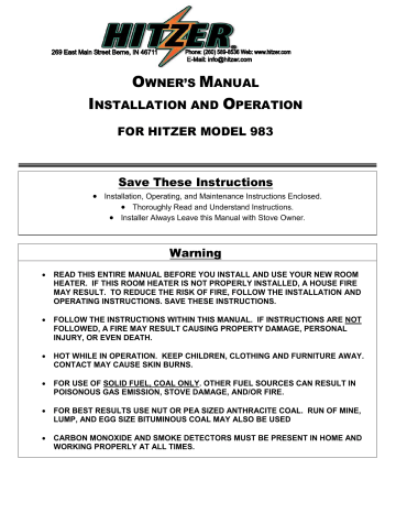 Hitzer 983 Room Heater Owner's Manual | Manualzz