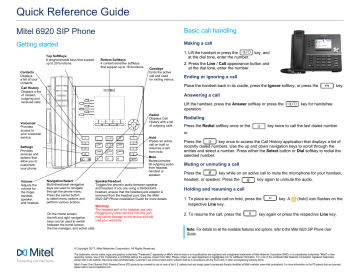 Mitel 6920 SIP Phone Quick Reference Guide | Manualzz