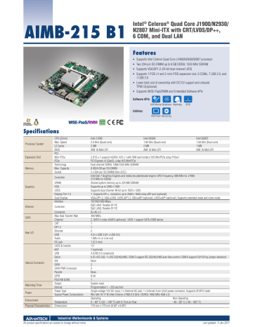Advantech AIMB-215 B1 Datasheet | Manualzz