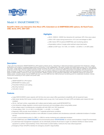 Tripp Lite SmartPro SMART5000RT3U Specification Sheet | Manualzz