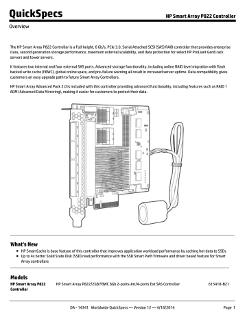 HP Smart Array P822 2GB FBWC 6Gb 2-ports-Int/4-ports Ext SAS RAID ...
