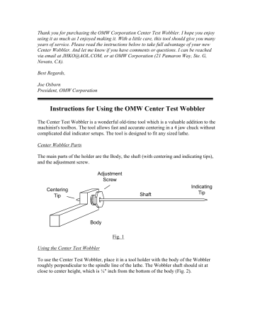 OMW Corporation Center Test Wobbler Instructions | Manualzz