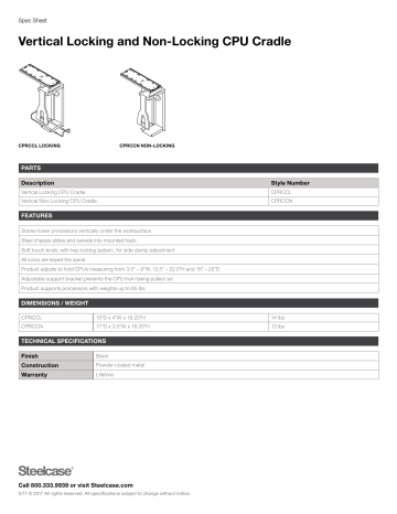 Steelcase Vertical CPU Cradle Specifications Sheet | Manualzz