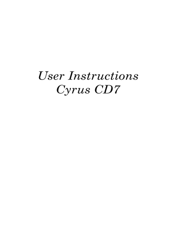 Cyrus CD 7 CD Player Owner Manual | Manualzz