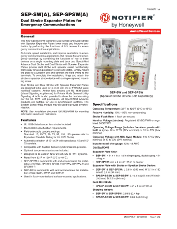 Notifier SEP-SW(A) and SEP-SPSW(A) Data Sheet | Manualzz