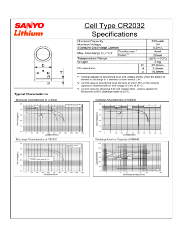 Sanyo CR2032 Specification | Manualzz