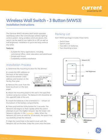 Wireless Wall Switch WWS3 Installation Instructions | Manualzz