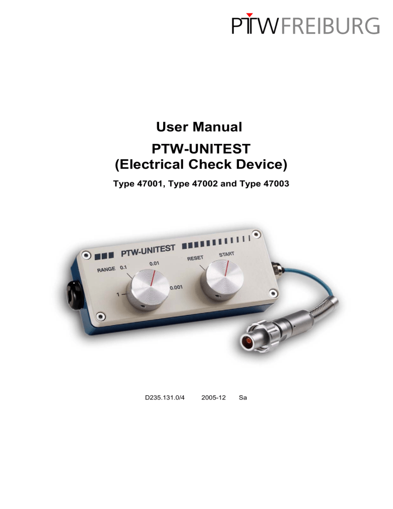User Manual PTW-UNITEST (Electrical Check Device) | Manualzz