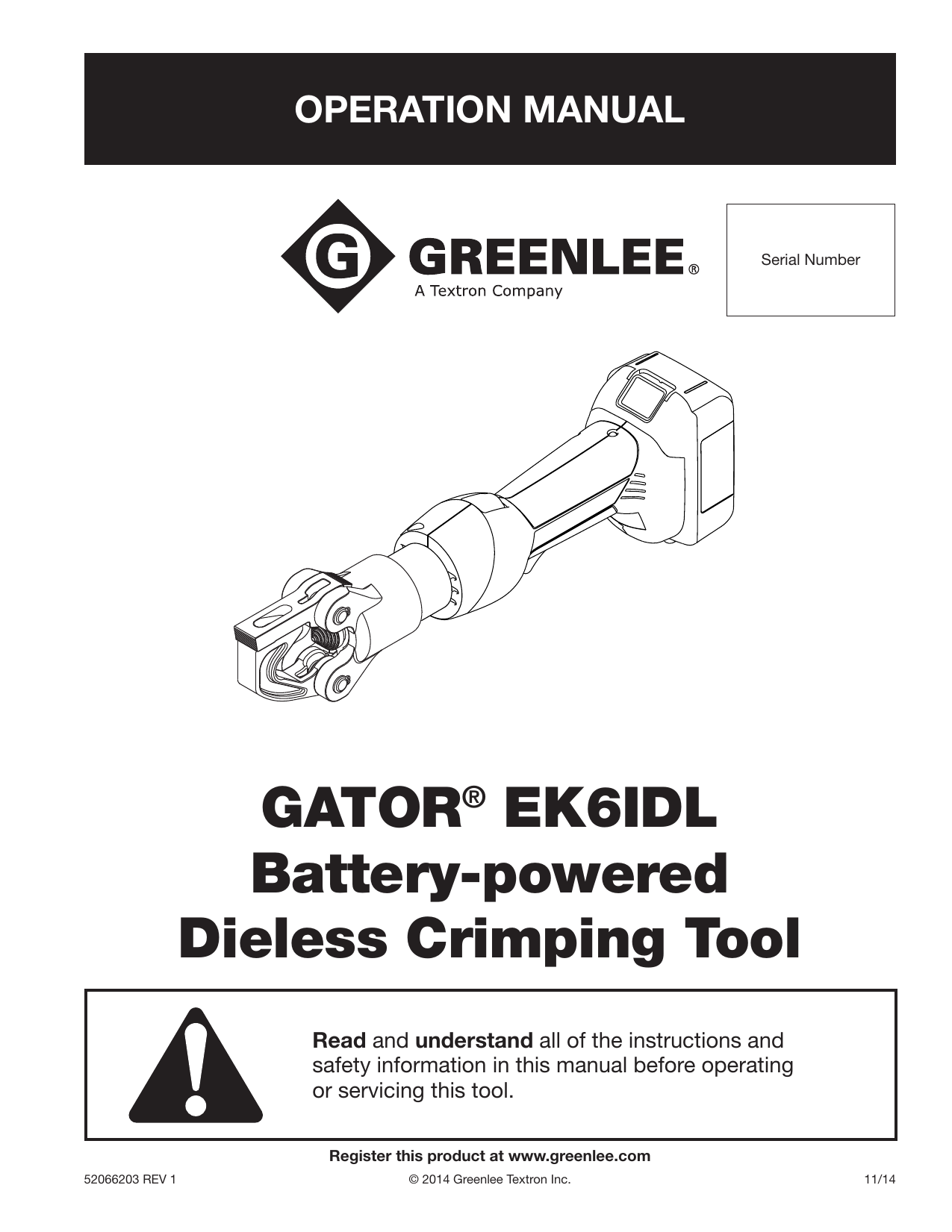 GATOR® EK6IDL Battery-powered Dieless Crimping Tool | Manualzz