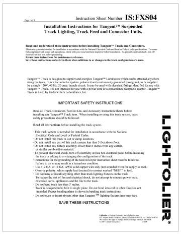 Lightolier Tangent Track Lighting Installation Instructions | Manualzz