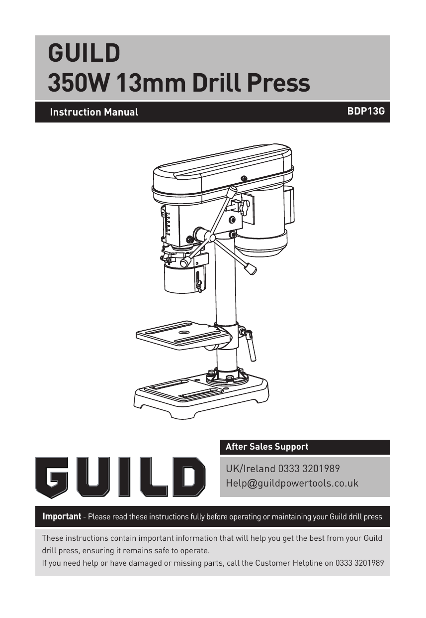 Guild Pillar Drill Instruction Manual | Manualzz