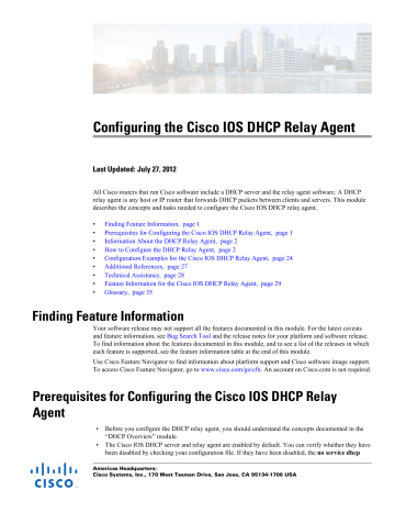 Cisco IOS DHCP Relay Agent User Manual | Manualzz