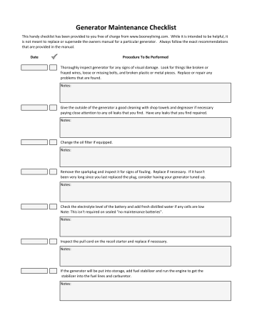 generator checklist | Manualzz
