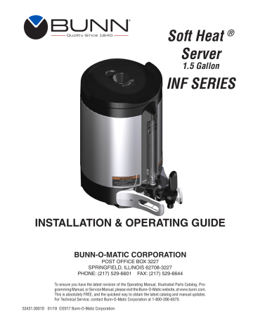 Bunn Soft Heat Server Installation & Operating Manual | Manualzz