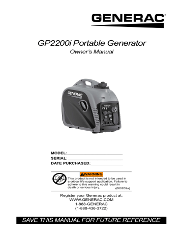 Generac Power Systems GP2200i Owner's Manual | Manualzz