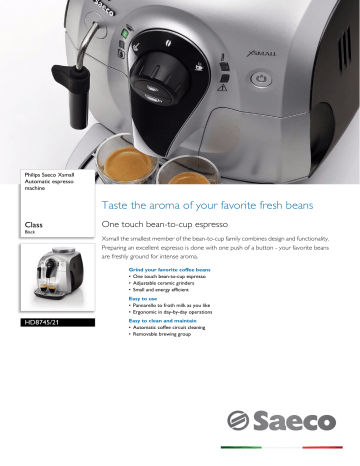 Saeco HD8745/21 Saeco Xsmall Super-automatic espresso machine Product ...