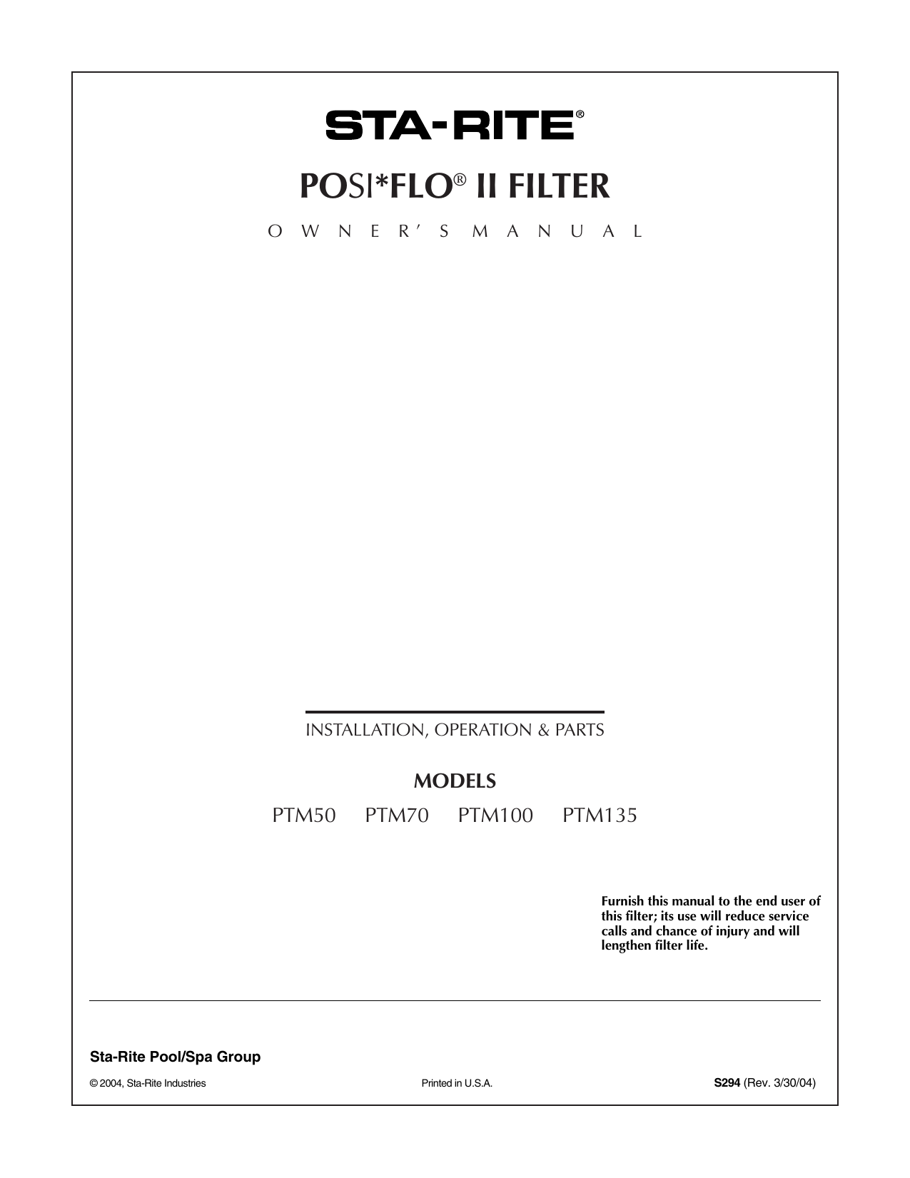 STA-RITE PTM135 Owner's Manual | Manualzz