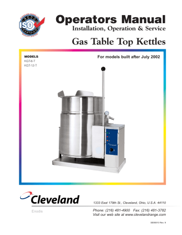 Cleveland SE95010-1 R9 (Kettle Table Top Gas) Operating instructions | Manualzz