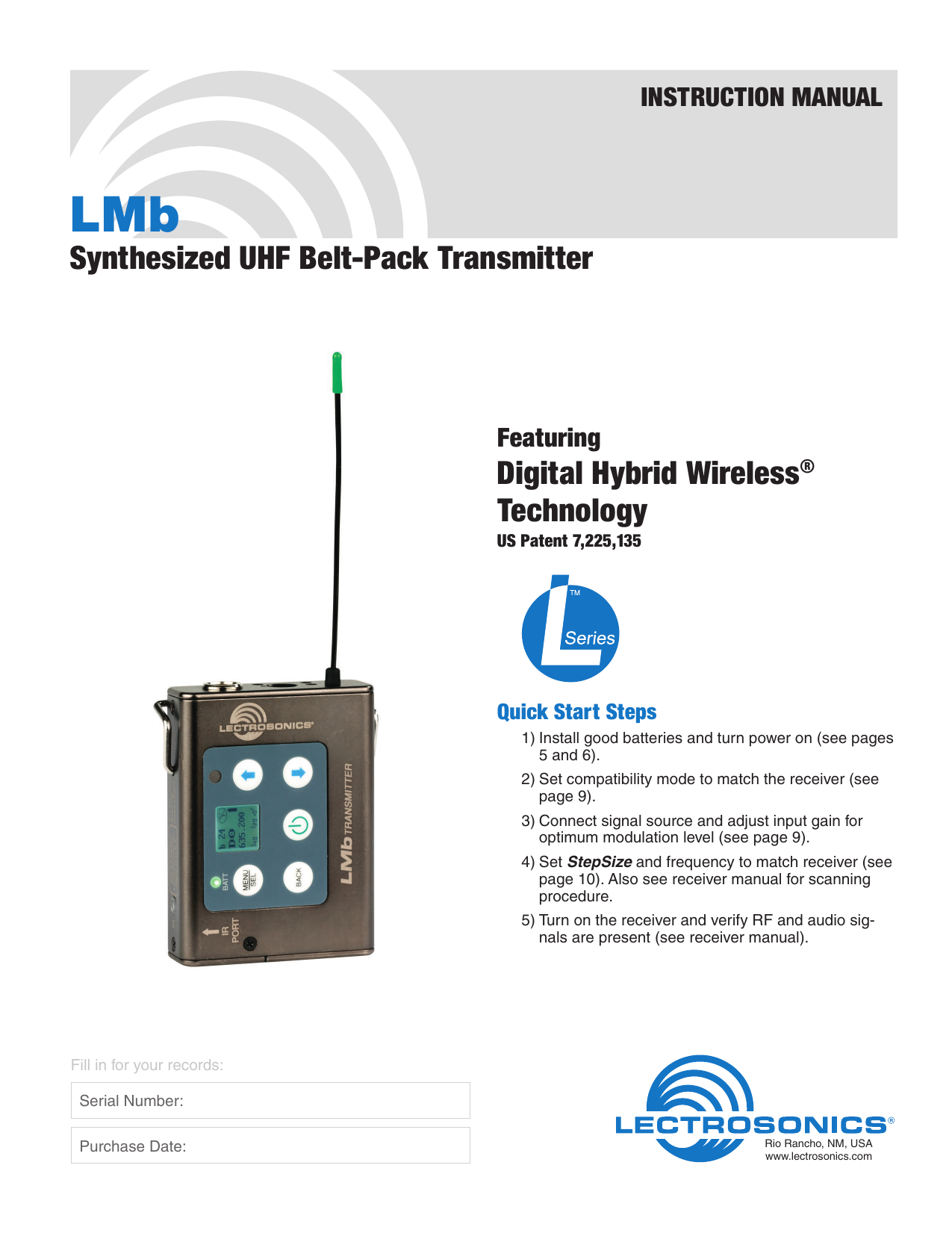 Lectrosonics LMB Instruction manual | Manualzz