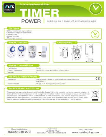 Masterplug TMS24 Technical Data Sheet | Manualzz
