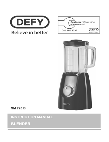 Defy Table Blender SM 720 B Owner Manual | Manualzz