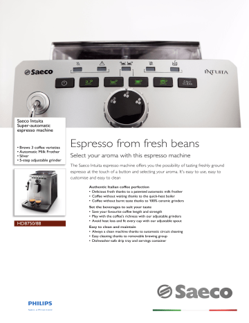 Saeco HD8750/88 Saeco Intuita Super-automatic espresso machine Product ...