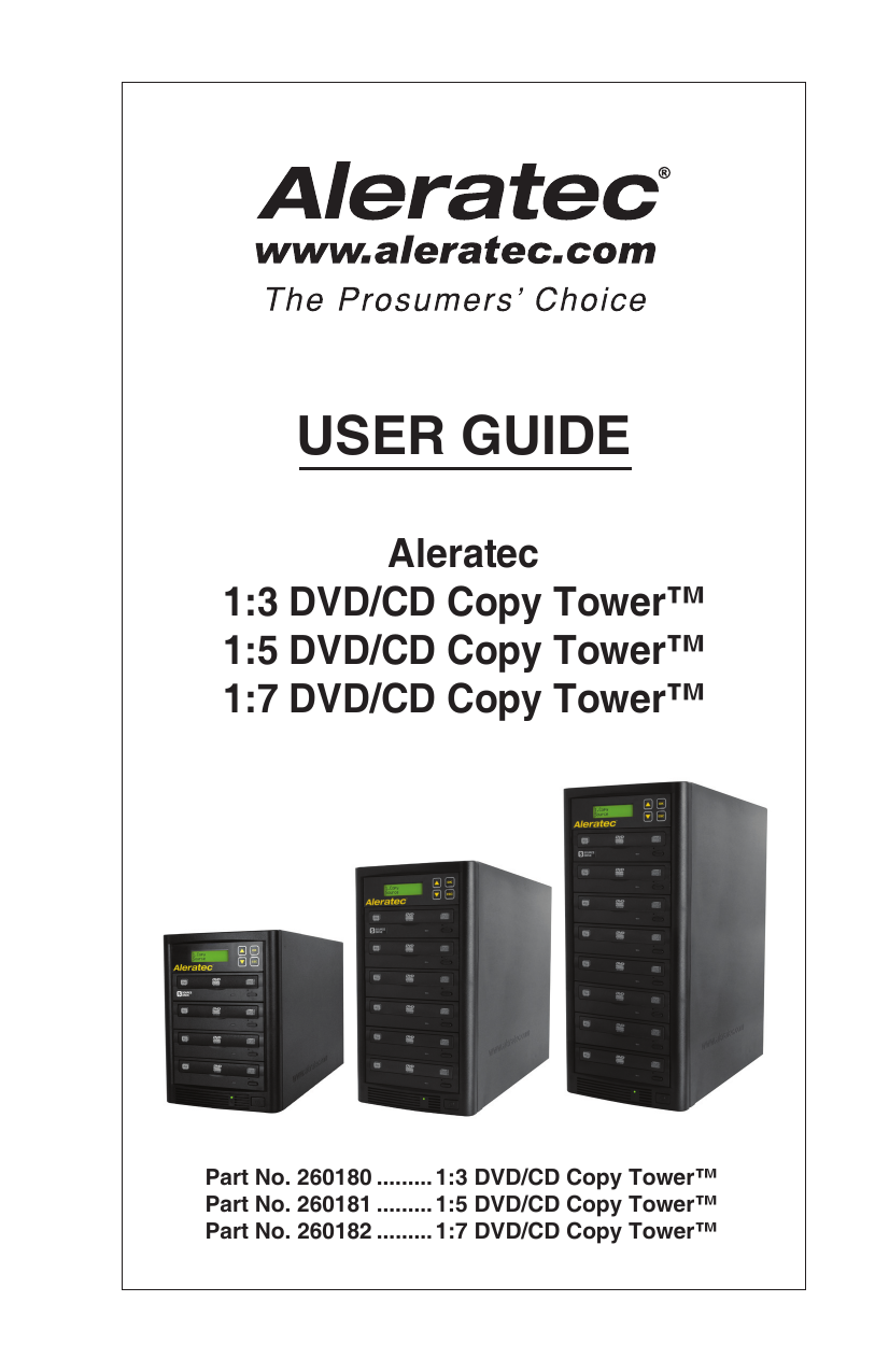Aleratec 260181 1:5 DVD/CD Copy Tower Duplicator User guide | Manualzz