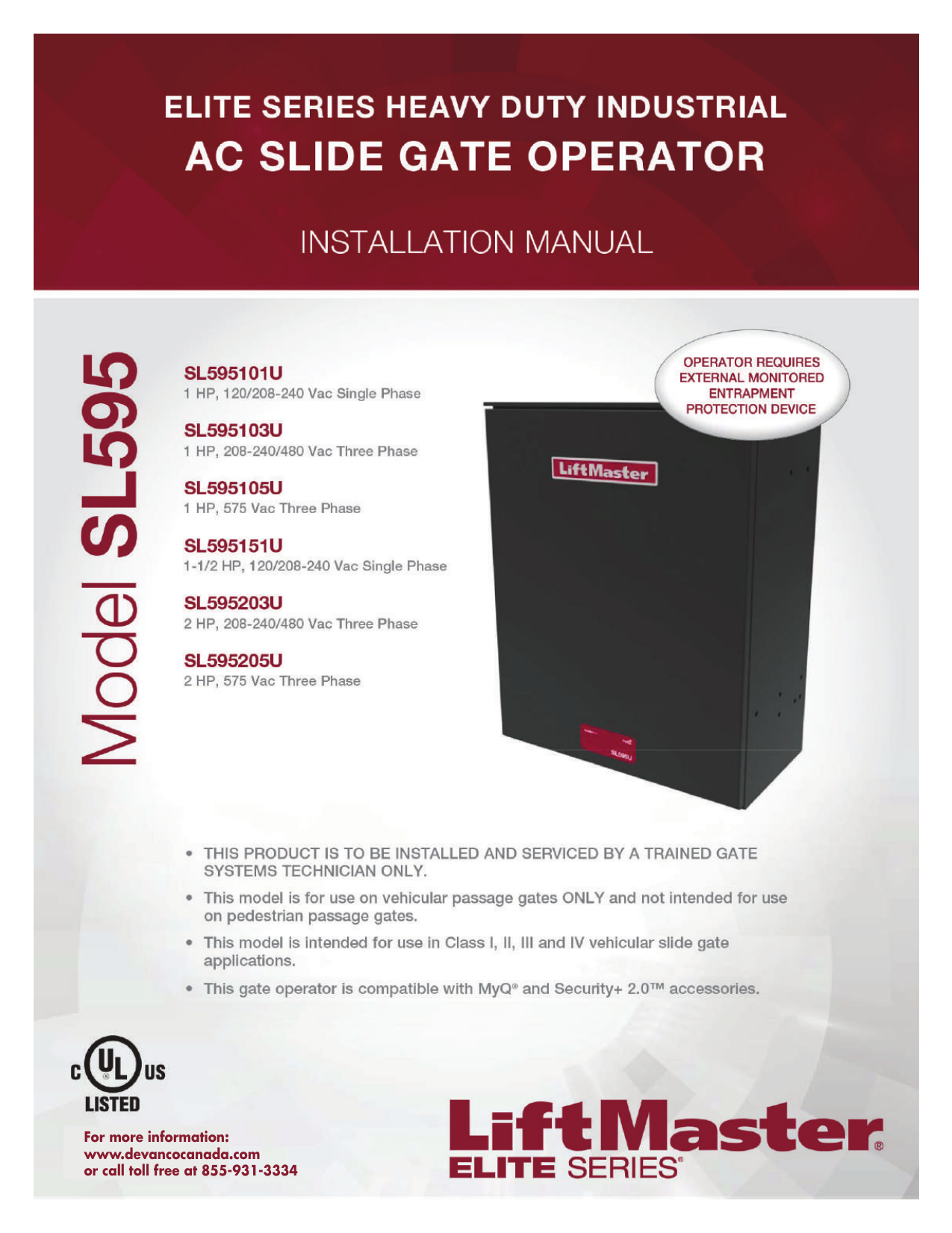 LiftMaster, SL595, SL595101U, SL595103U | Manualzz