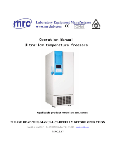 Operation Manual Ultra-low temperature freezers | Manualzz