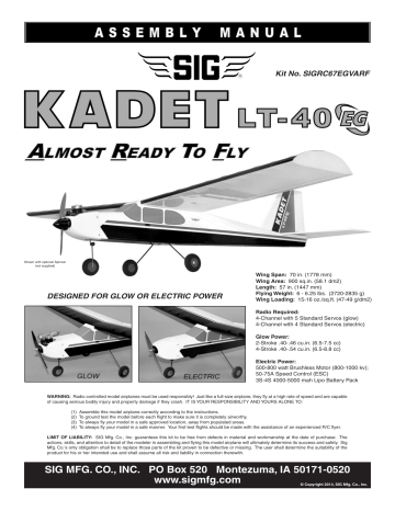 SIG Kadet LT-40 EG ARF - SIG Mfg Model Aircraft Kit History | Manualzz