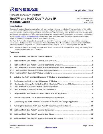 Renesas Synergy Platform NetX Auto IP & NetX Duo Auto IP Module Guide | Manualzz
