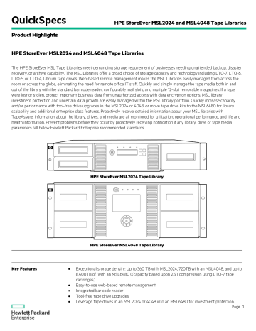 HPE StoreEver MSL2024 and MSL4048 Tape Libraries | Manualzz