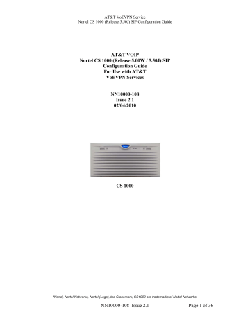 Nortel CS 1000 Release 5.50J SIP Configuration Guide | Manualzz