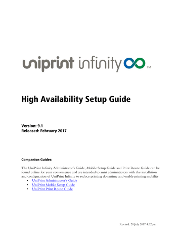 UniPrint Infinity 9.1 High Availability Setup Guide | Manualzz