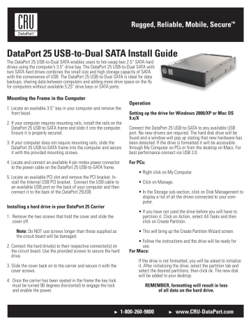 DataPort 25 USB-to-Dual SATA Install Guide | Manualzz