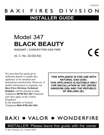 Baxi gas fire 347 Installer Guide | Manualzz