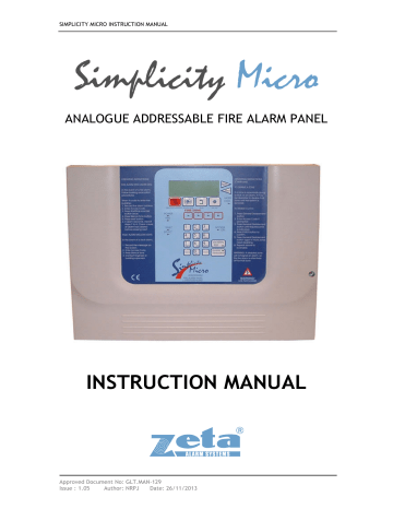 Zeta SP-M Simplicity Micro Addressable Fire Alarm Panel Instruction ...