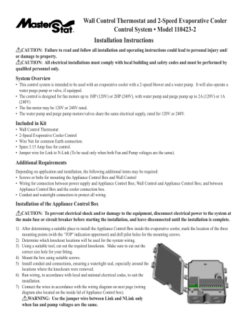 MasterStat 110423-2 Installation instructions | Manualzz
