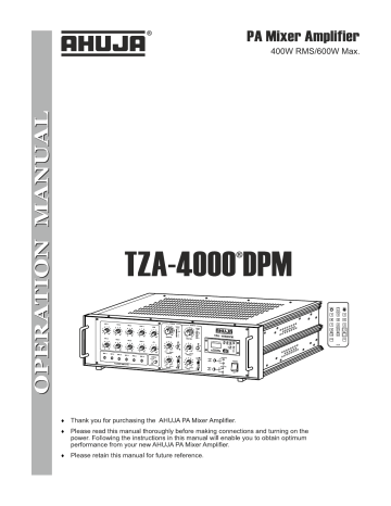 Ahuja TZA-4000DPM 400 WATTS Operation Manual | Manualzz