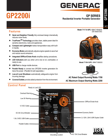Generac 7117 Generator Specification Sheet | Manualzz